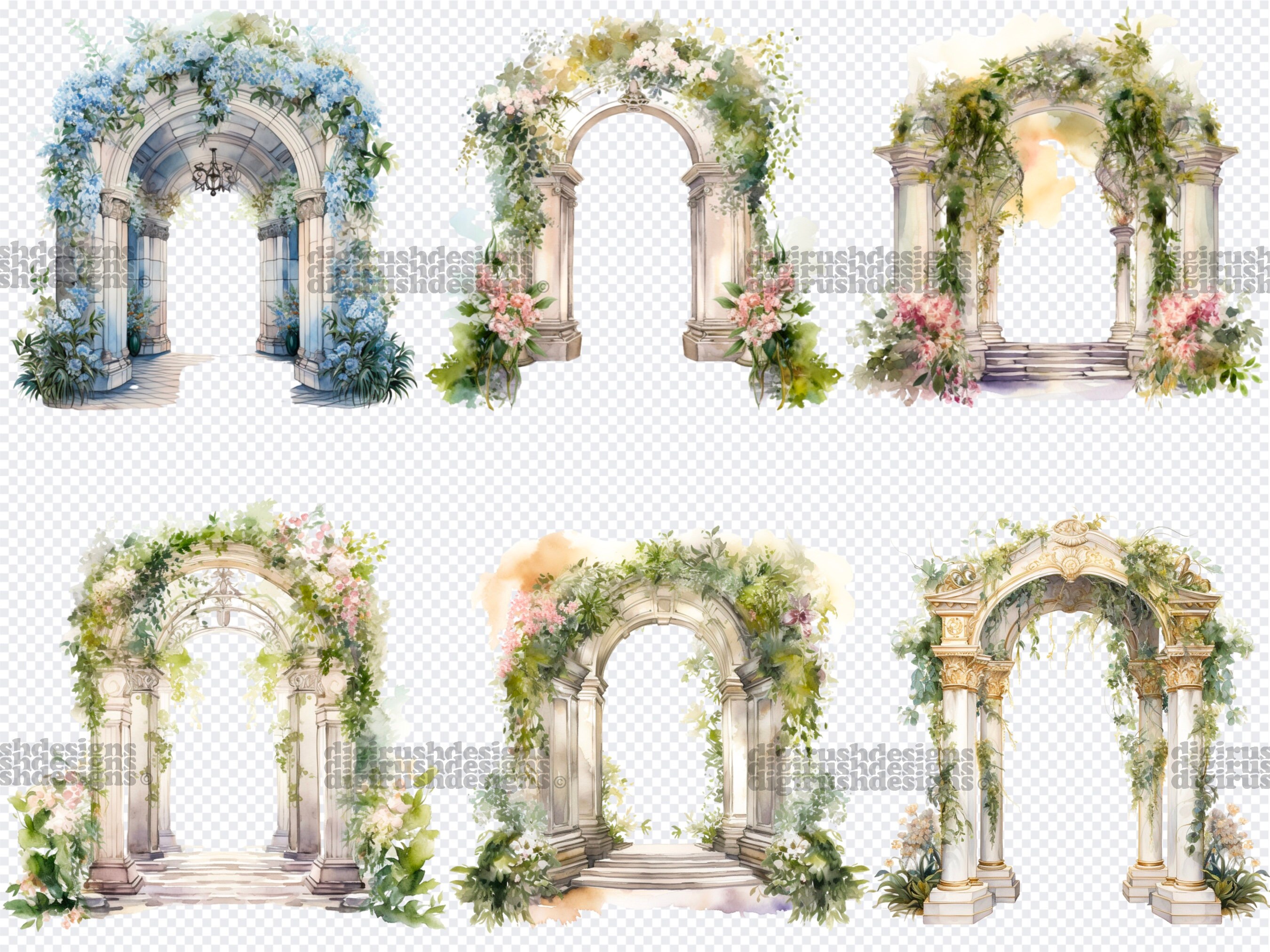 Wedding Arches Clipart, Watercolour Arches, Romantic Arch, Rococo ...
