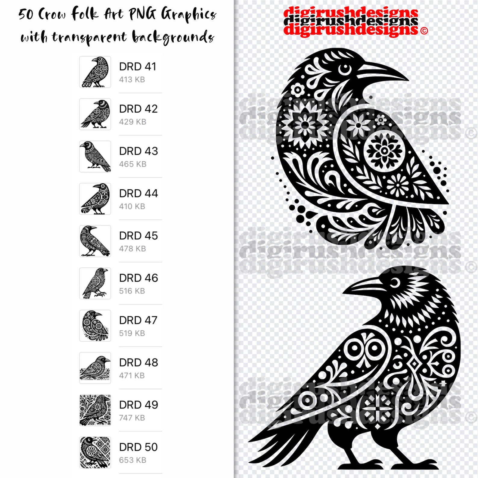 Crow Clipart Nordic Folk Art Winter Birds Digital Download Scandinavian ...