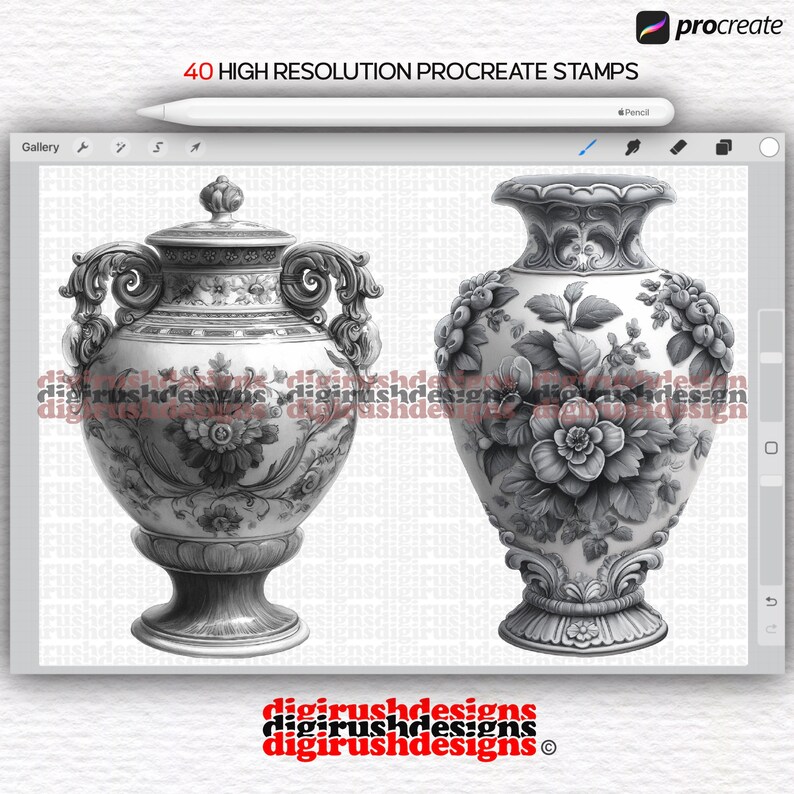 Renaissance Urn Vases Procreate Stamps, Ornate Baroque Brushes, Antique ...