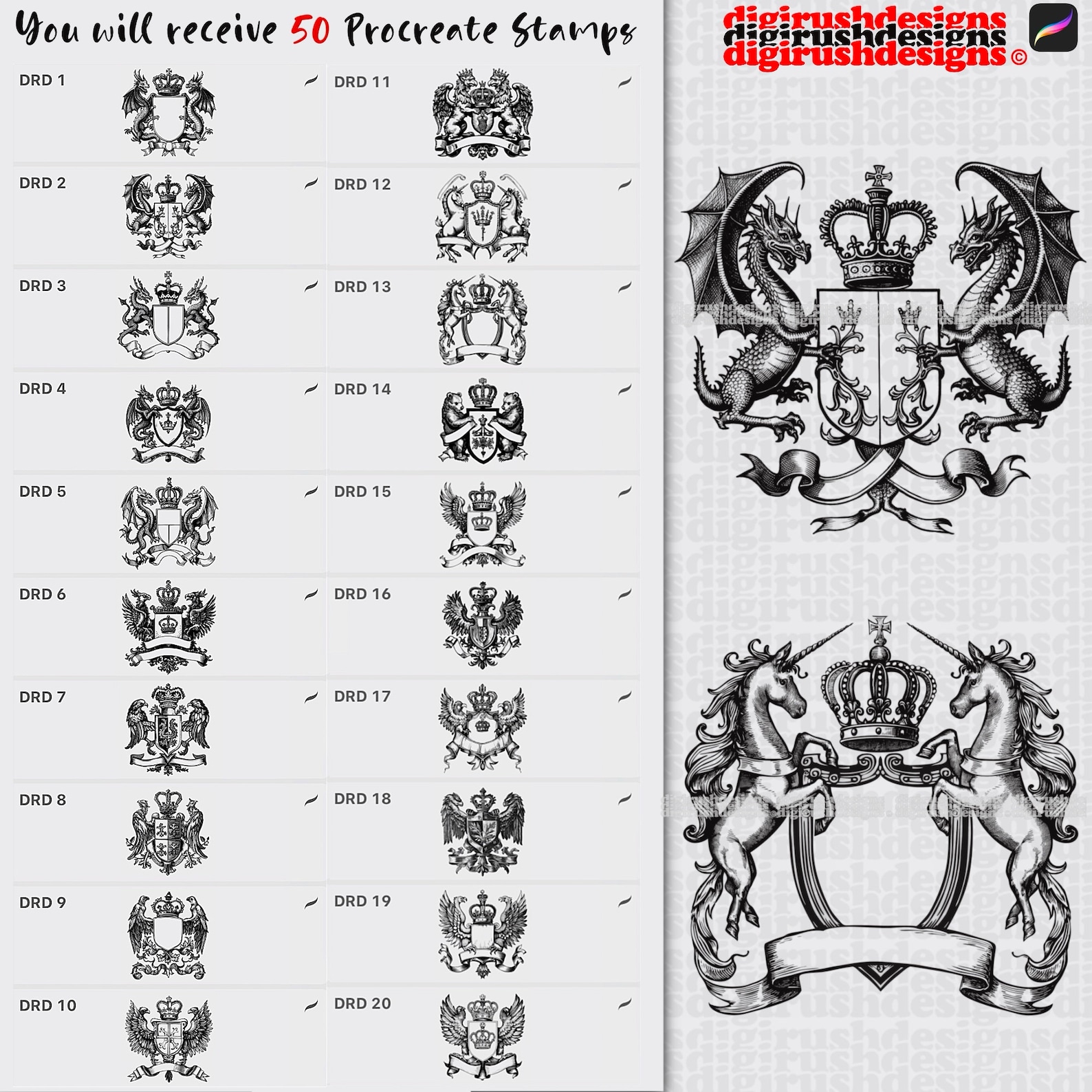 Heraldic Procreate Stamps Medieval Crest Heraldry Stamps Medieval ...