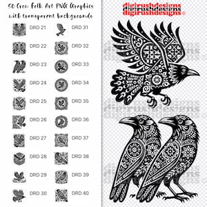 Crow Clipart Nordic Folk Art Winter Birds Digital Download Scandinavian ...