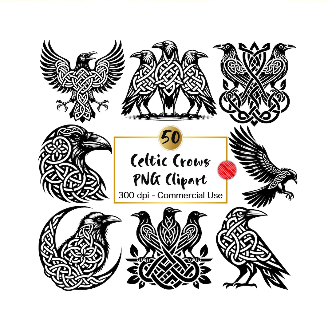 Celtic Crow Clipart Nordic Winter Birds Digital Download Celtic Knot Ravens Clip Art Bundle ...