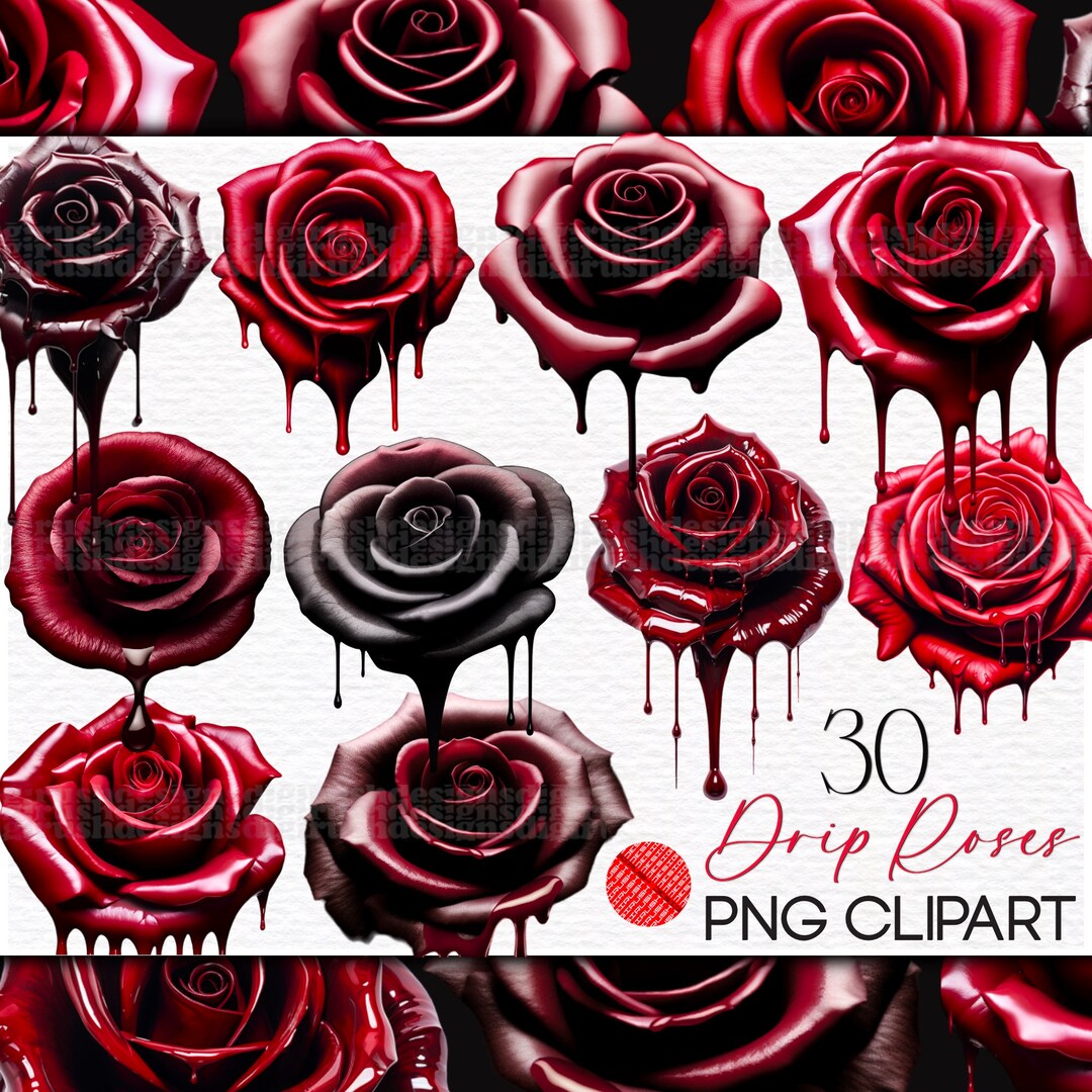 Red Roses Clipart PNG Digital Download Drip Roses Clip Art - Etsy