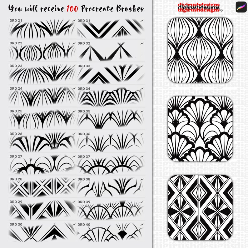 Art Deco Procreate Brushes Art Deco Pattern Brush Set Art Deco Seamless ...