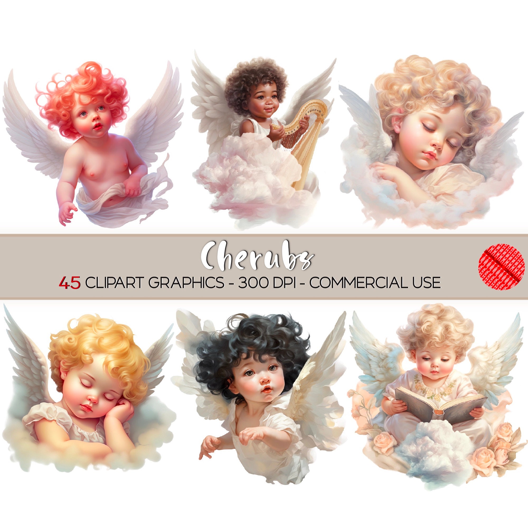 Cherub Clipart Graphics Angel Digital Download Cute Cherub Commercial ...