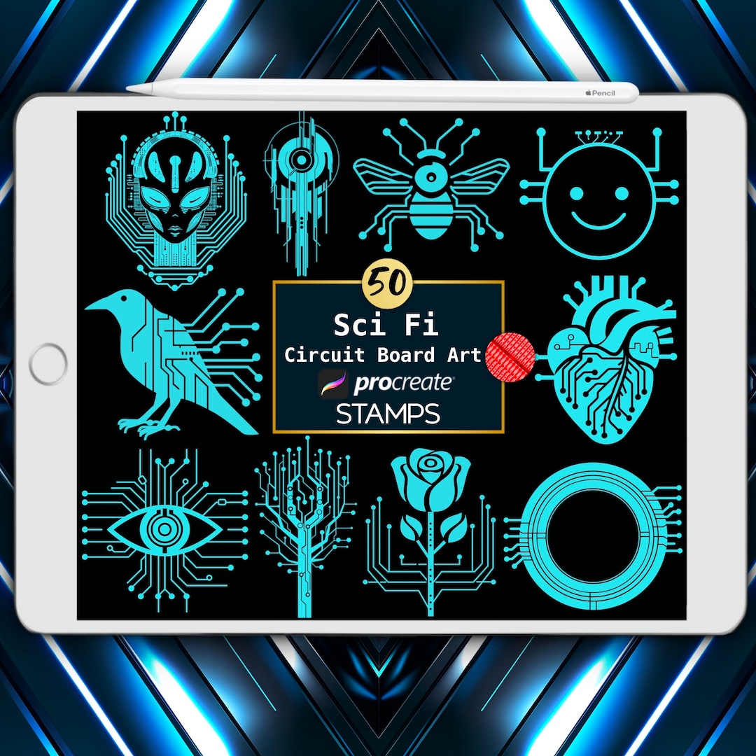 Sci Fi Circuit Board Stamps Futuristic Science Fiction Style Procreate Brushes Cyberpunk Art Sci ...