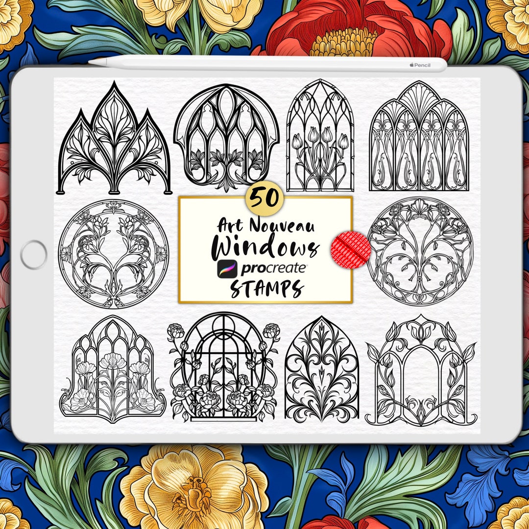 Art Nouveau Window Procreate Stamps: Gothic Church Designs (digital ...