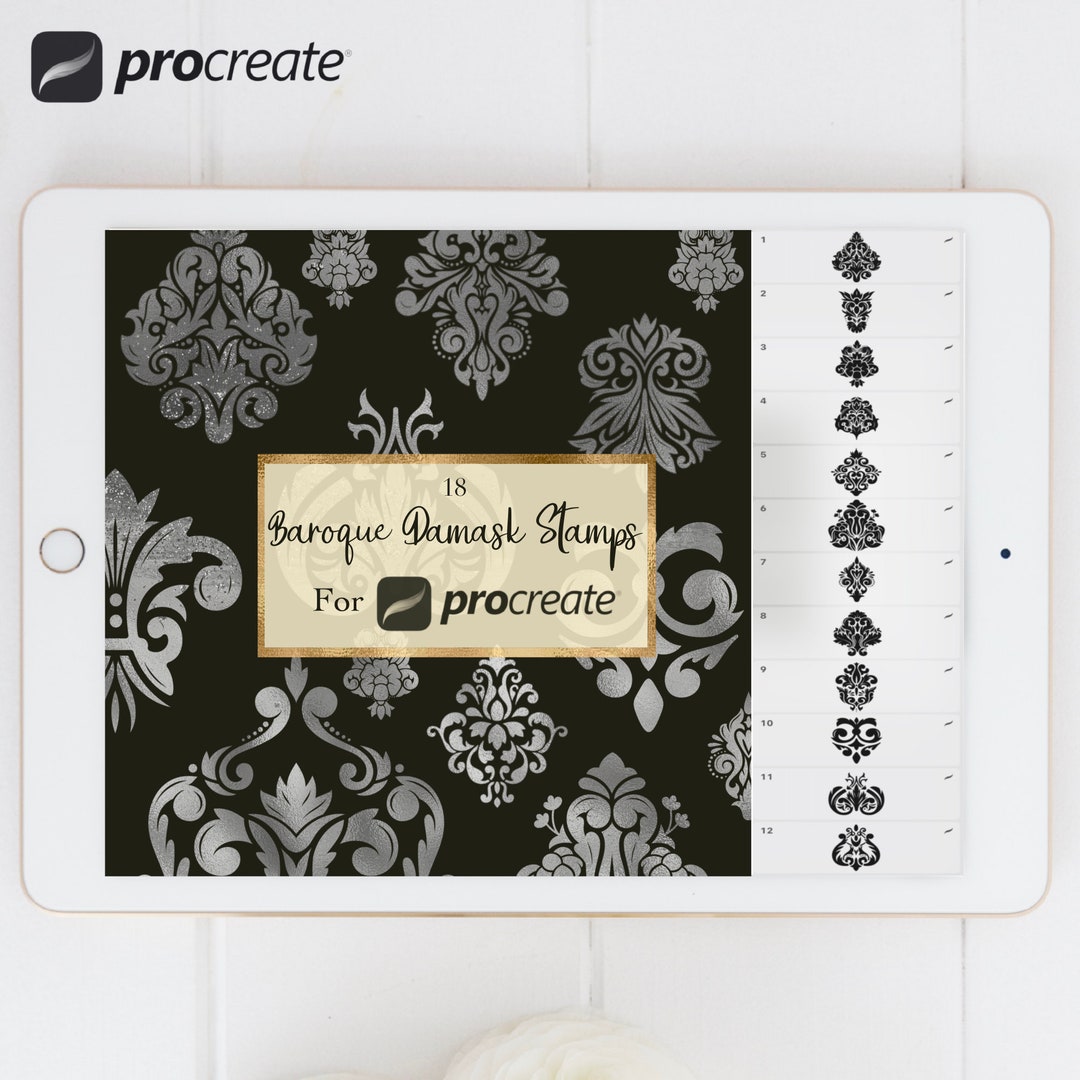 Procreate Damask Stamps, Baroque Flower Brushes, Digital Download, Renaissance, Rococo, Heraldry ...