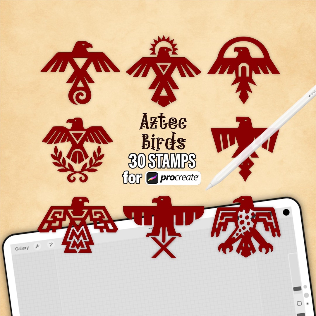 30 Aztec Bird Procreate Stamps: Tribal Native American Brushes (digital ...