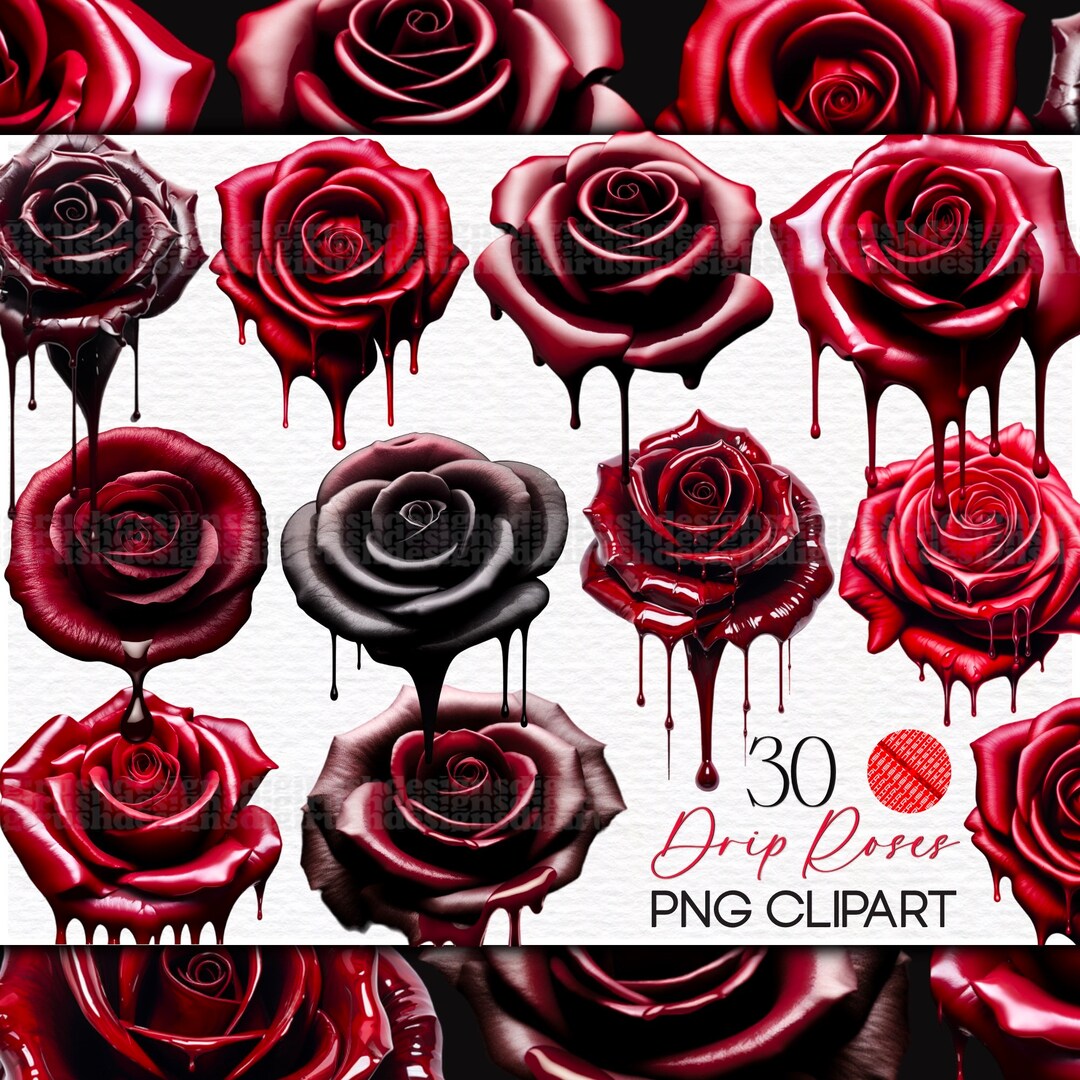 Red Roses Clipart PNG Digital Download, Drip Roses Clip Art Printable ...