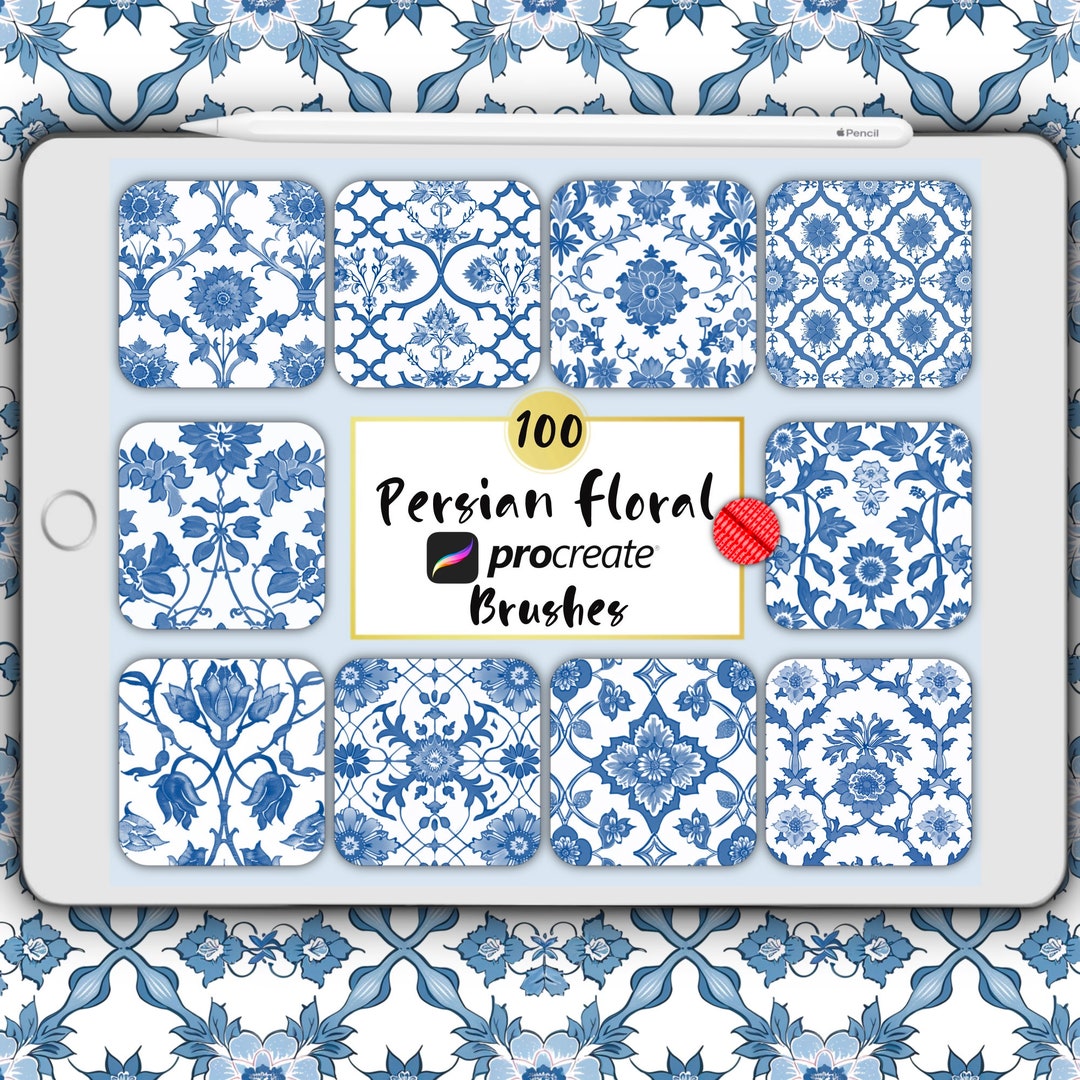 Persian Floral Pattern Procreate Brushes, Seamless Flowers Procreate ...