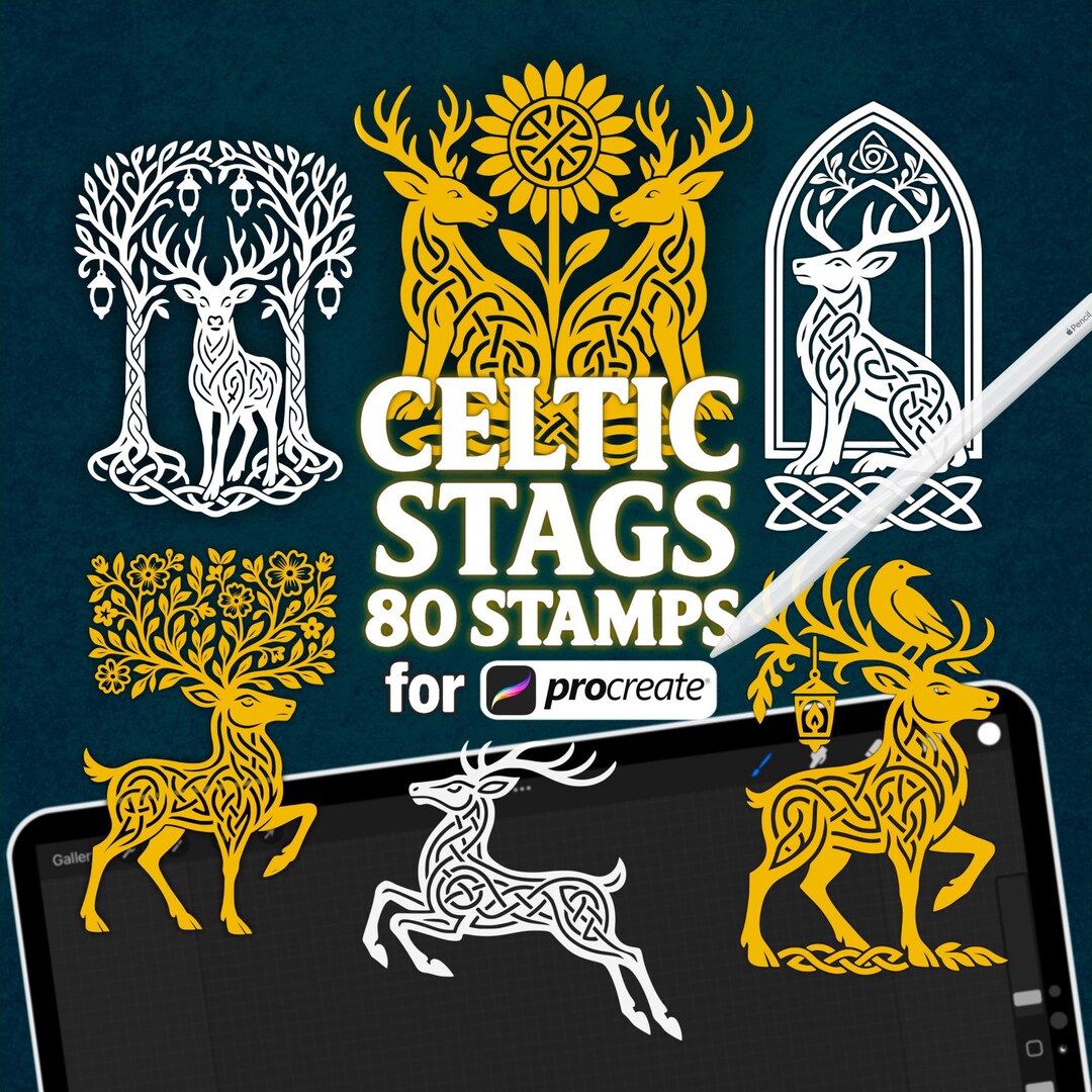 80 Celtic Stag Procreate Stamps: Medieval Knotwork Tattoo Designs ...