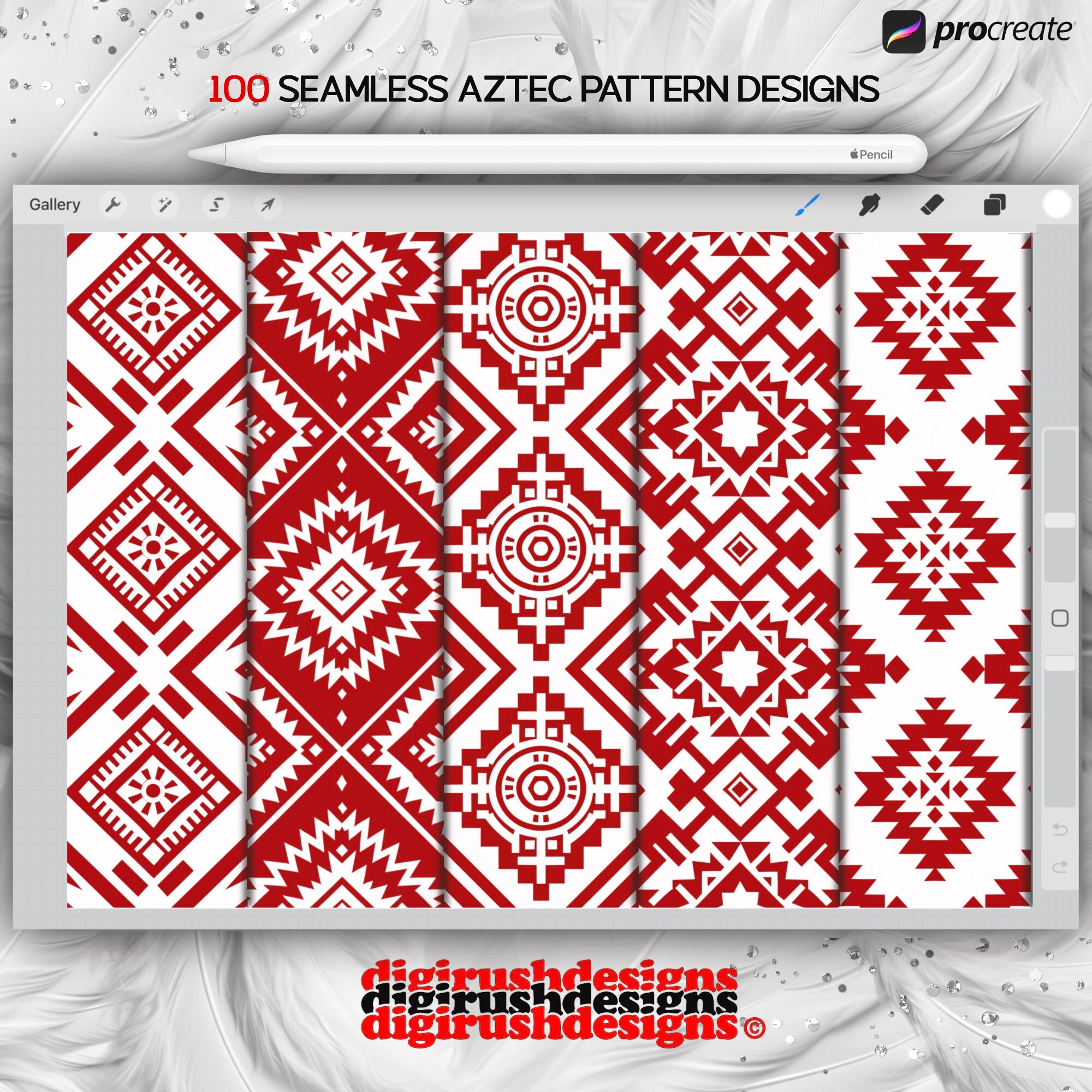 Aztec Pattern Procreate Brushes, Seamless Mexican Pattern Procreate ...