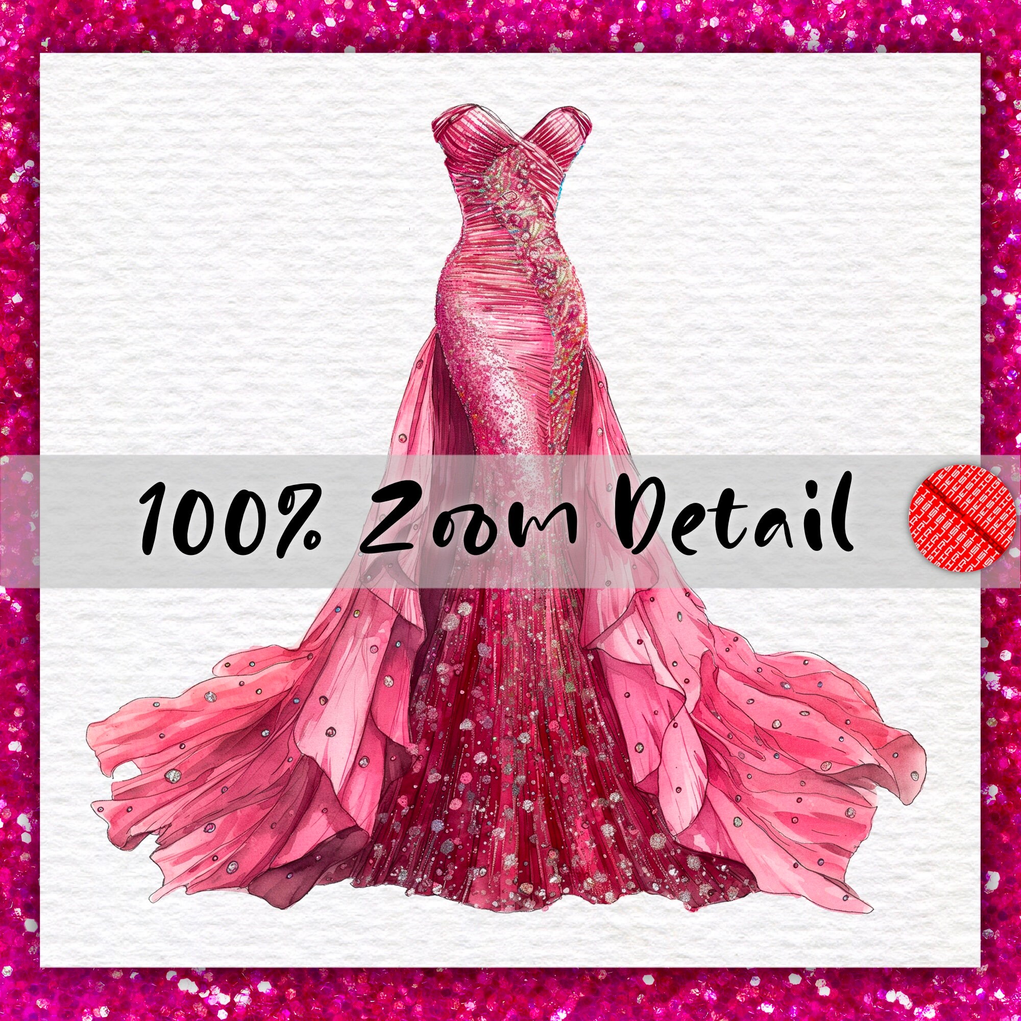 Pink Glitter Dress Clipart Princess Evening Gown Clip Art Sparkly Prom ...