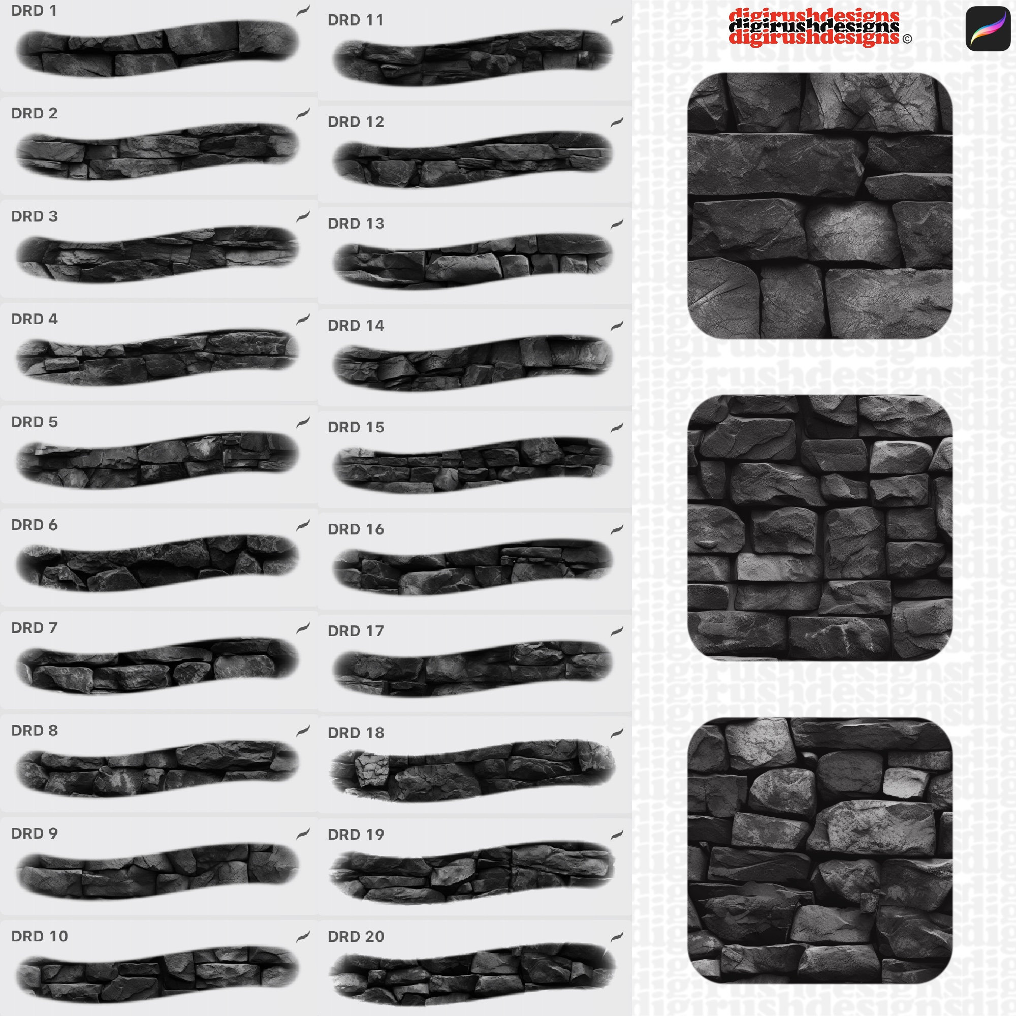 Procreate Brick Texture Brushes Seamless Stone Brushes Realistic Bricks Procreate Architecture ...