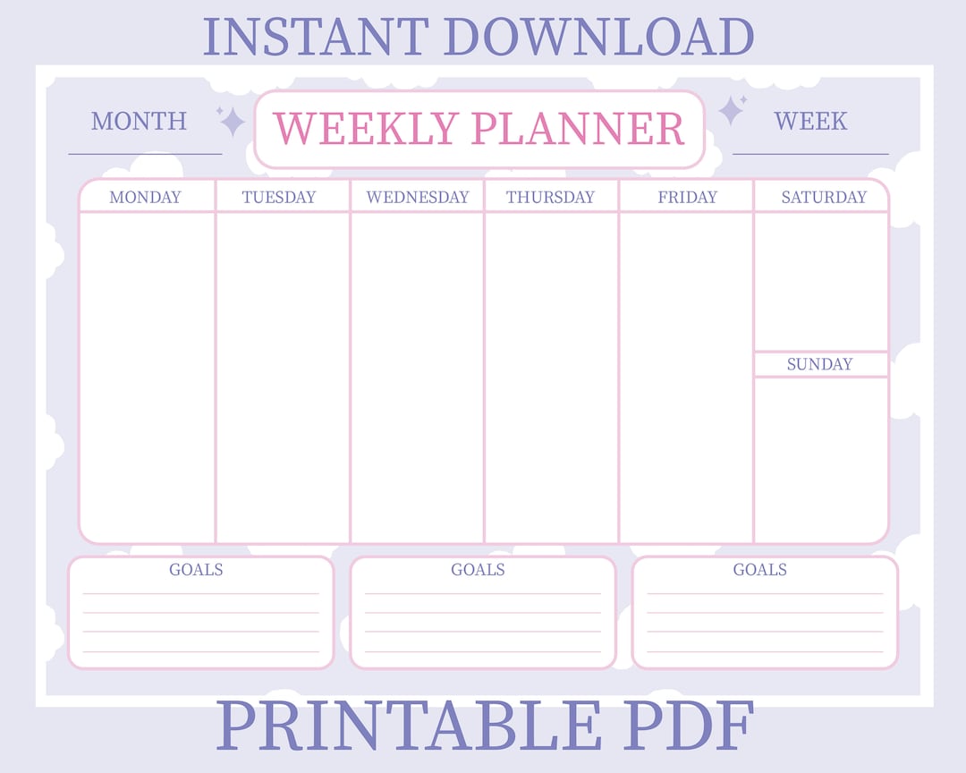 Sky Blue Weekly Planner Printable, Weekly to Do List, Desk Planner ...