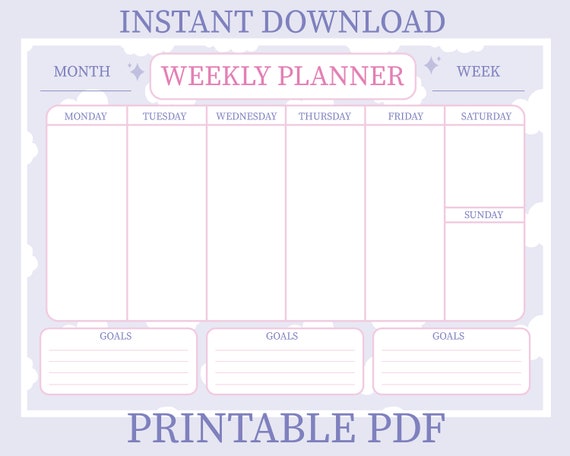 Sky Blue Weekly Planner Printable Weekly to Do List Desk | Etsy
