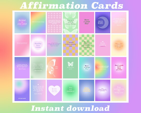 Colorful Affirmation Cards Printable Affirmations Positivity | Etsy
