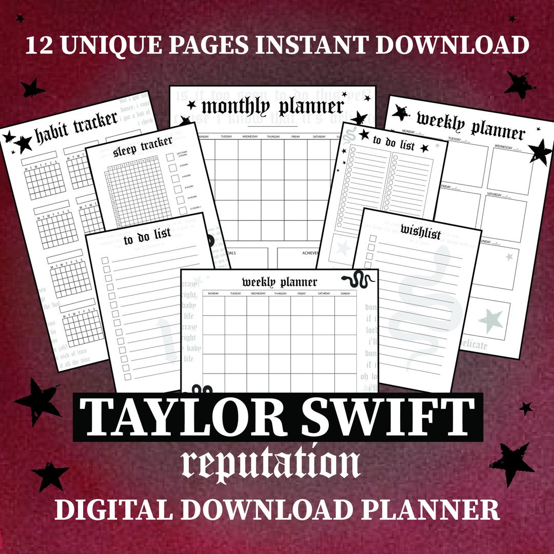 TAYLOR SWIFT REPUTATION Digital Planner, Taylor Swift Printable Weekly ...