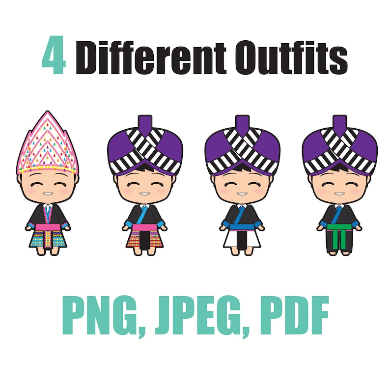 Cute Hmong Chibi Digital Pack - Digital File - PNG JPEG PDF - Hmong ...