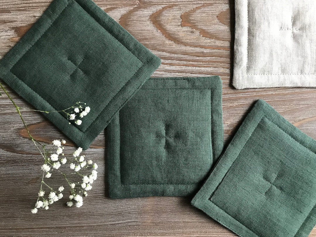 Linen Coasters Set: Absorbent Farmhouse Style Coasters - Etsy
