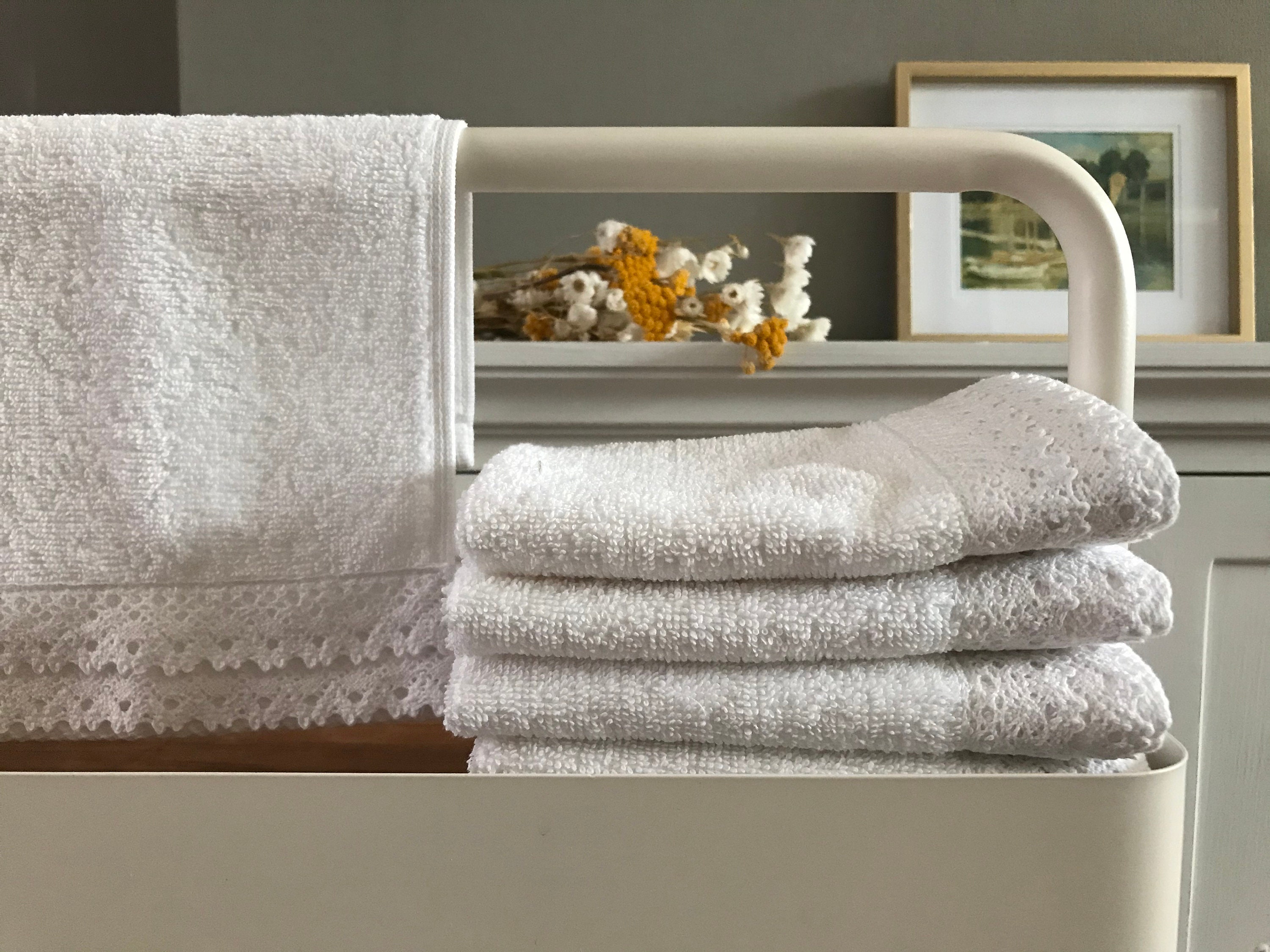 Hand Guest Face Small Towels With Lace, Set of 2, 4, Cotton Towels ...