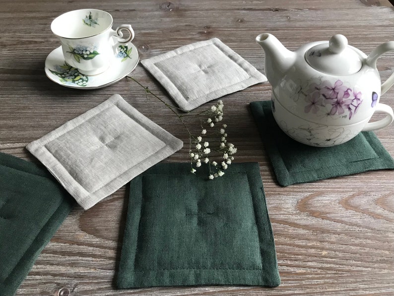 Linen Coasters Set: Absorbent Farmhouse Style Coasters - Etsy