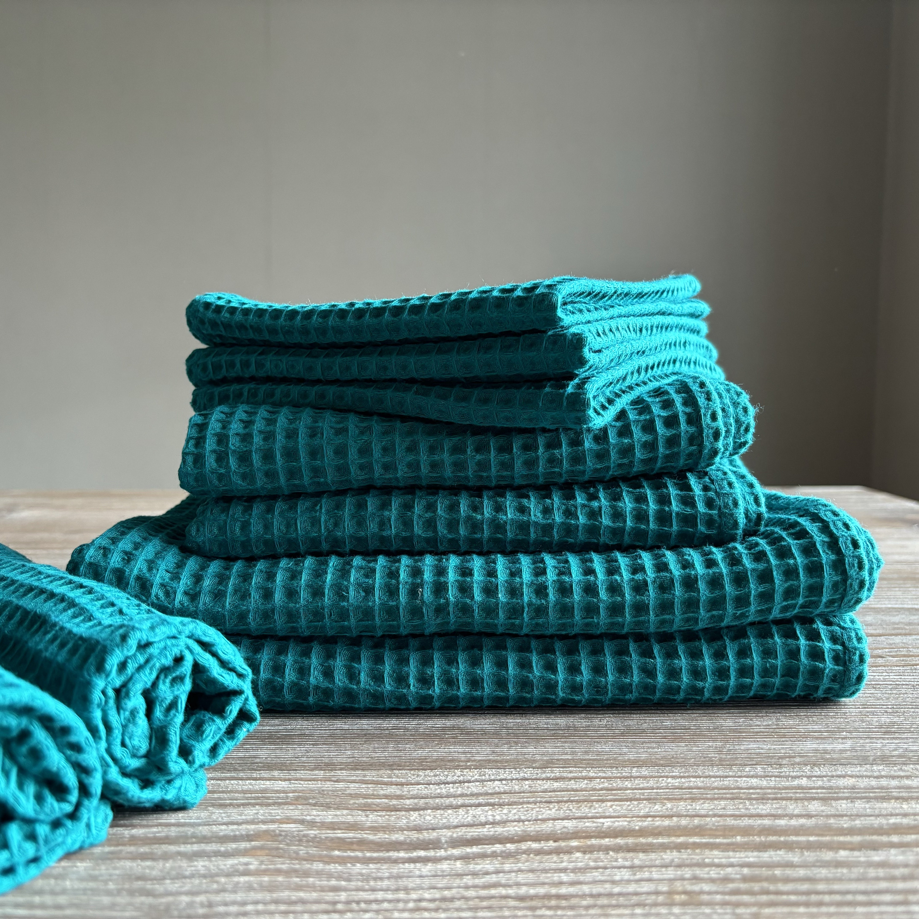 Cotton Waffle Weave Tea Towels, Teal Color, Kitchen Hand Towels ...