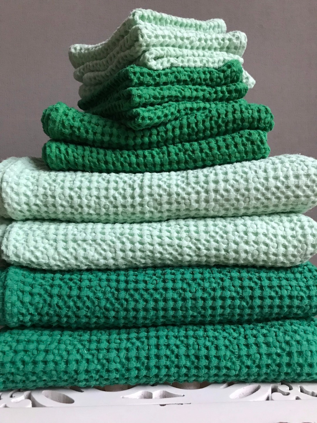 Emerald Green Waffle Linen Bath Towels, Assorted Colors, Hand Guest ...