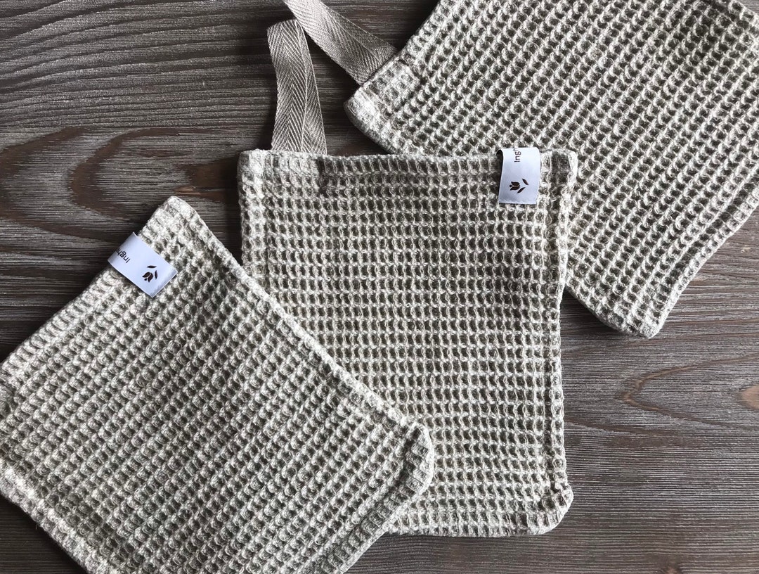 Body Wash Cloth, Waffle Natural Linen, Cleaning Sponge Cloth, Peeling ...