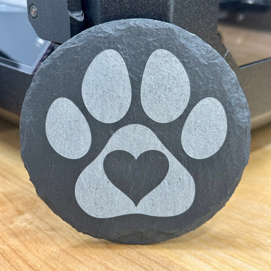 Dog Paw Print Heart Round Chipped Edge Slate Coaster - Etsy