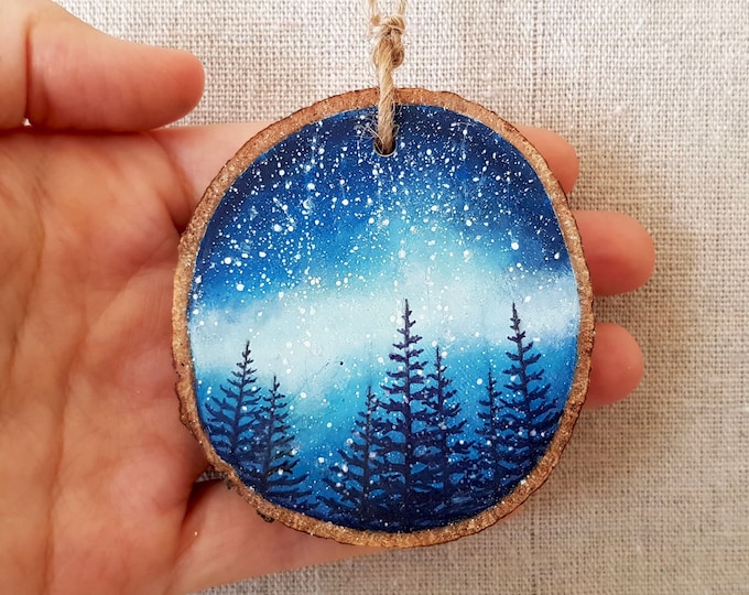 Forest Sky Wood Slice Painting / Handmade / Decor / Ornament / Unique ...