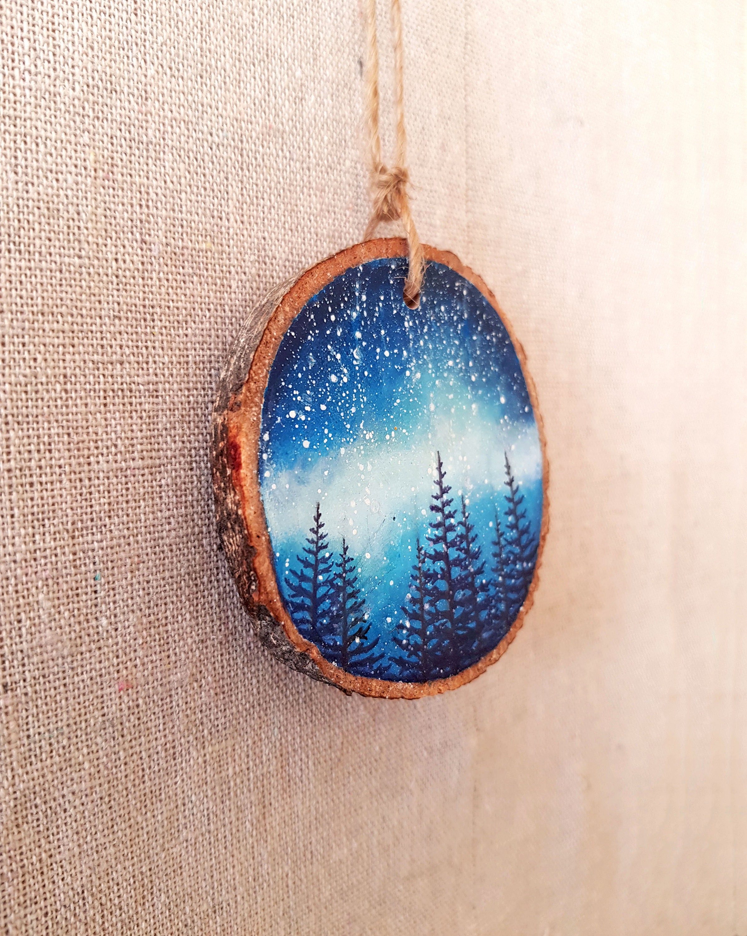 Forest Sky Wood Slice Painting / Handmade / Decor / Ornament / - Etsy