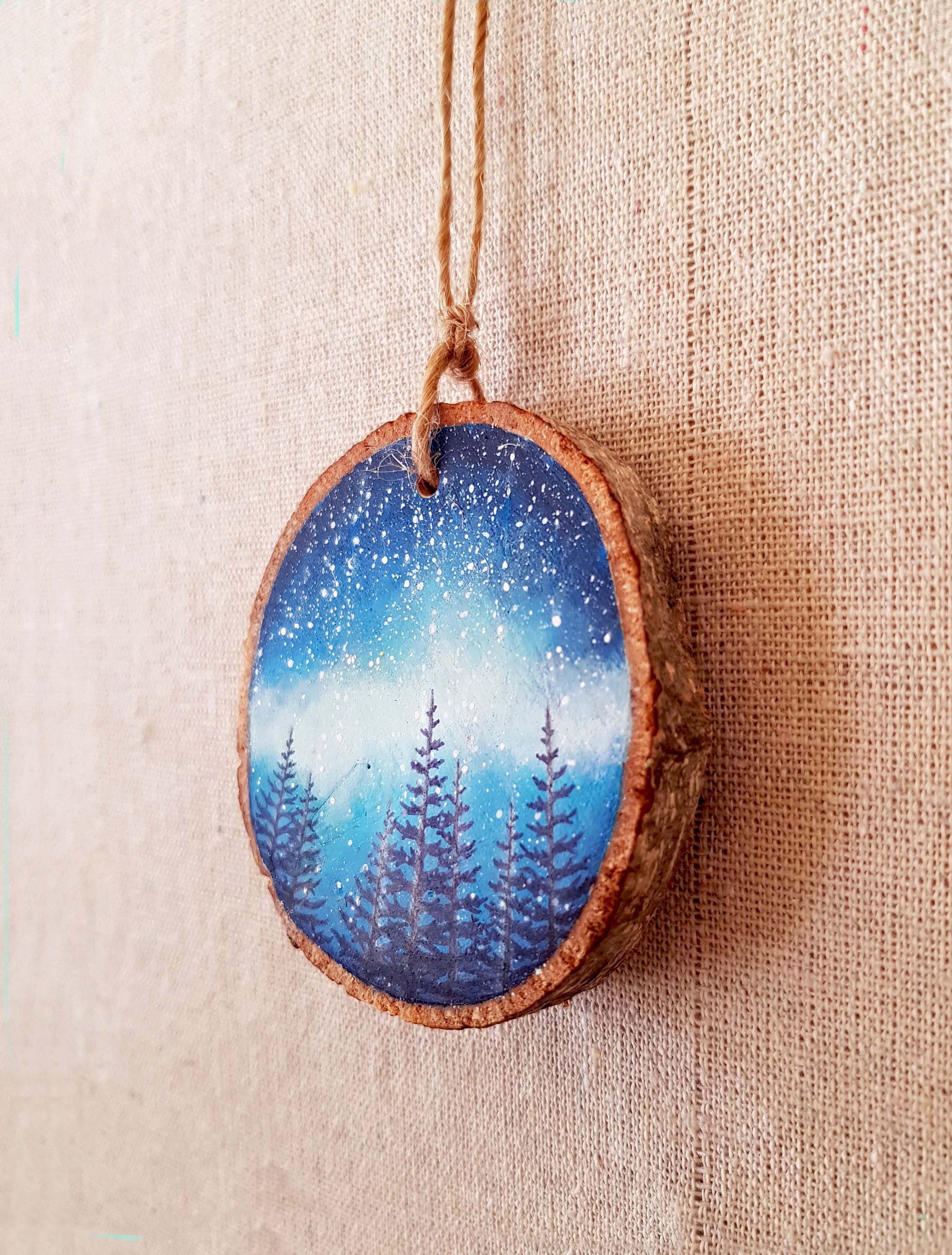 Forest Sky Wood Slice Painting / Handmade / Decor / Ornament / - Etsy