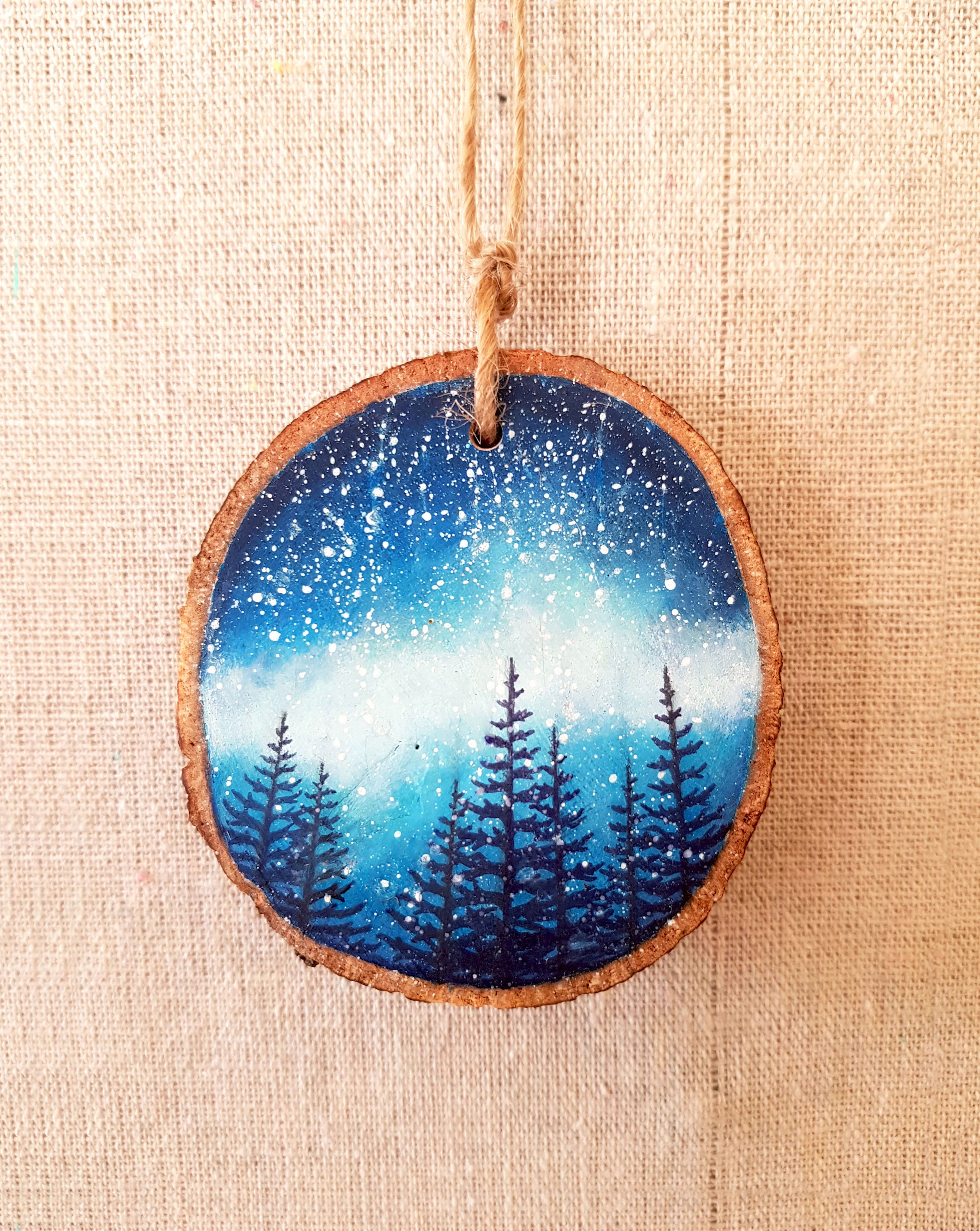 Forest Sky Wood Slice Painting / Handmade / Decor / Ornament / Unique ...