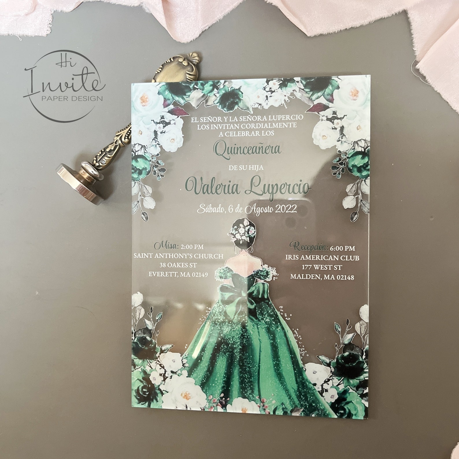 Green Quinceañera Transparent Acrylic Invite Custom Sweet 16 - Etsy