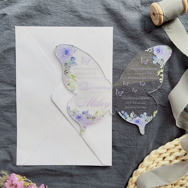 Acrylic Butterfly Xv Invitations - Etsy