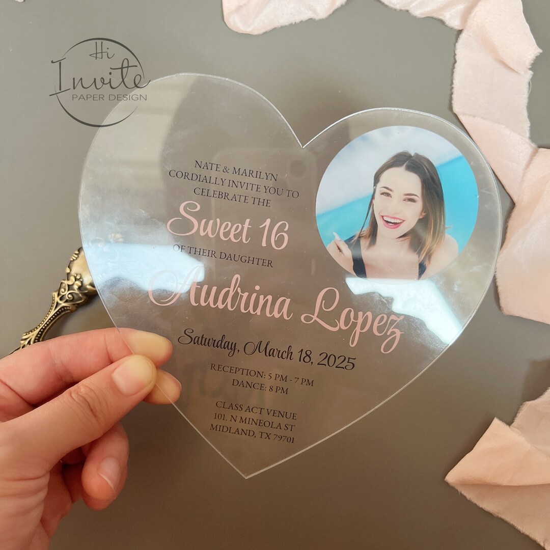 Heart Acrylic Quinceañera Invitation With Photo: Elegant Mis XV Anos - Etsy