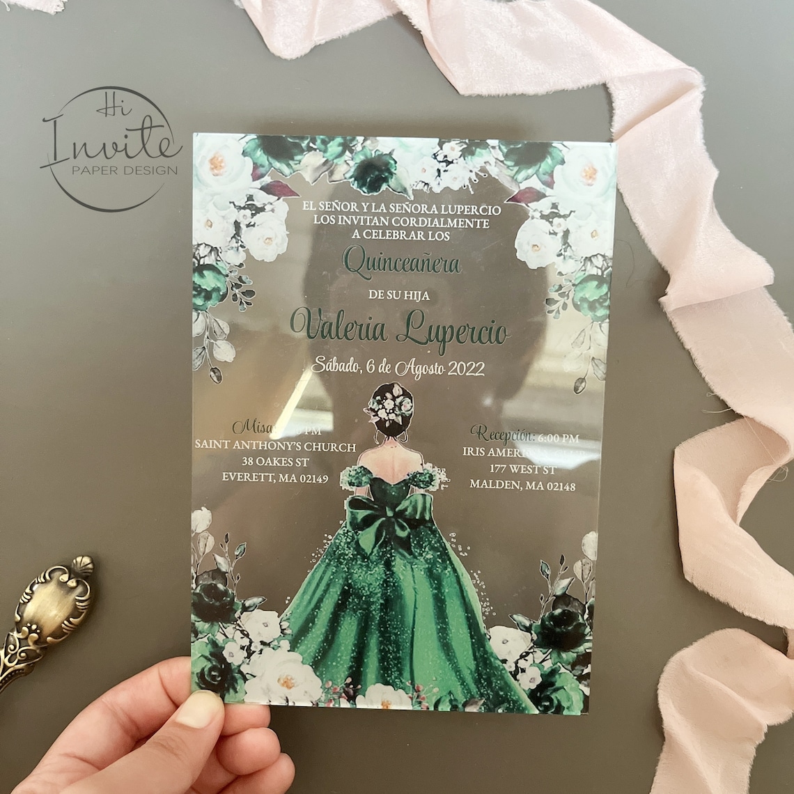 Green Quinceañera Transparent Acrylic Invite Custom Sweet 16 - Etsy