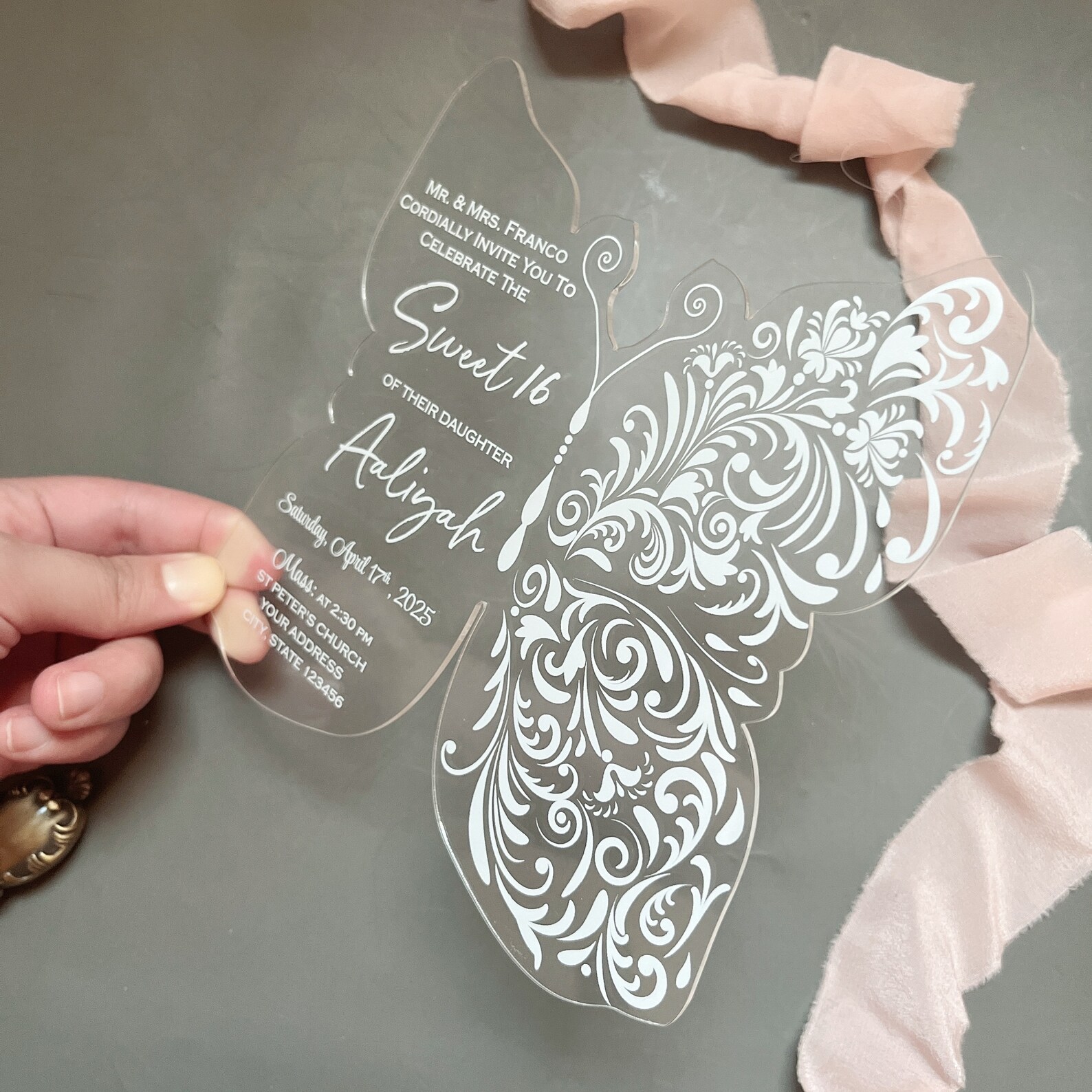 Acrylic Butterfly Quinceañera Invitation: Elegant Mis Quince Invite - Etsy