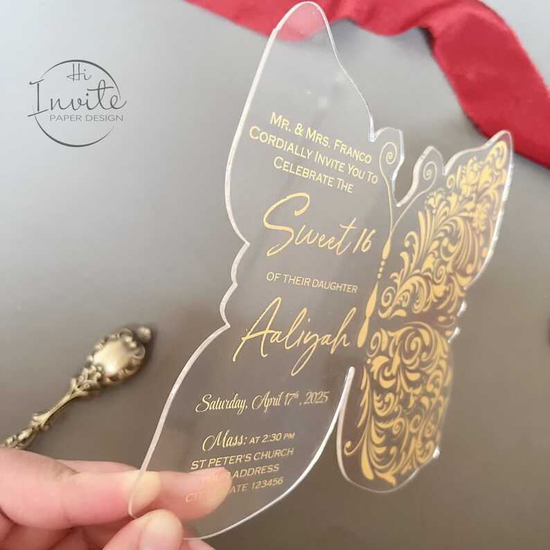 Gold Butterfly Sweet 16 Acrylic Invitation: Elegant Clear Acrylic - Etsy