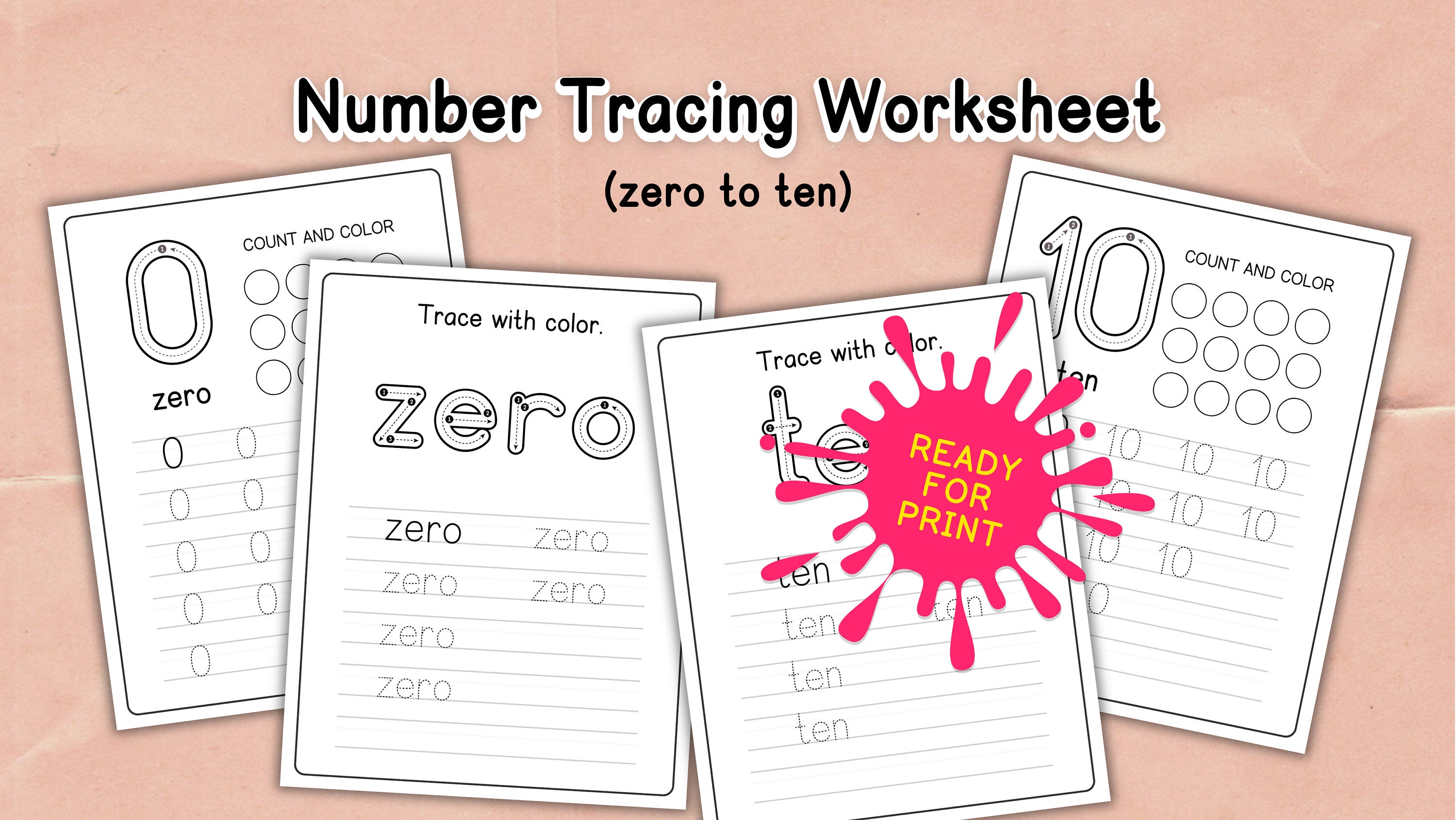 Zero to Ten Numbers Tracing Preschool Kindergarten Handwriting ...