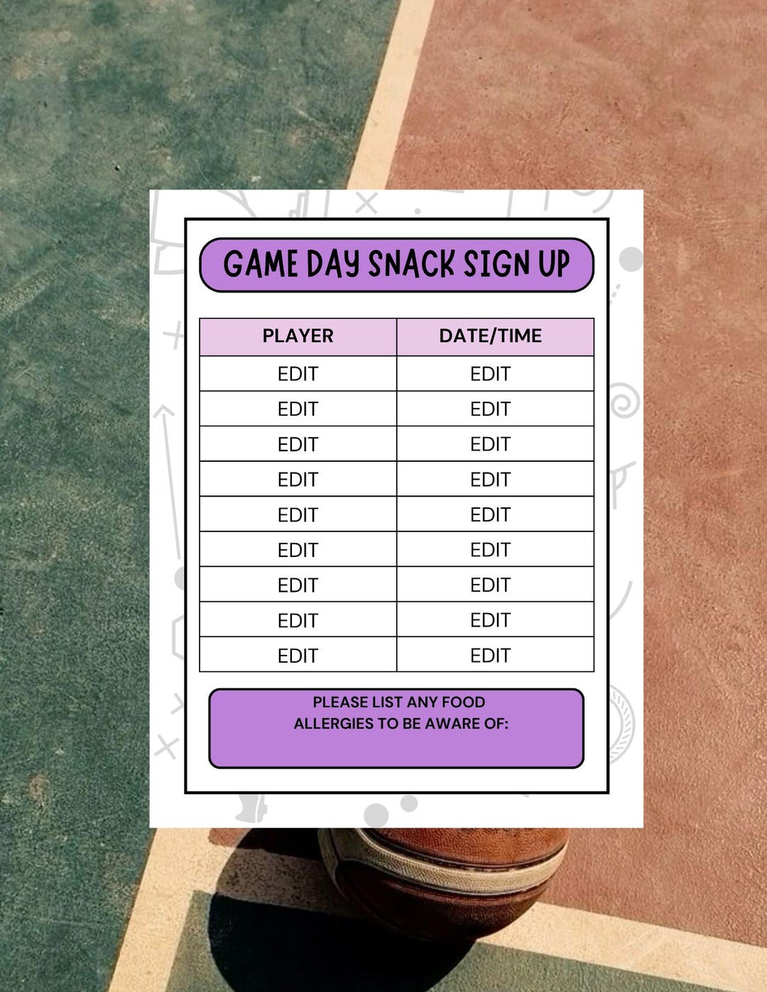 Editable Team Snack Sign-up Sheet: Sports & Classroom Template (digital ...
