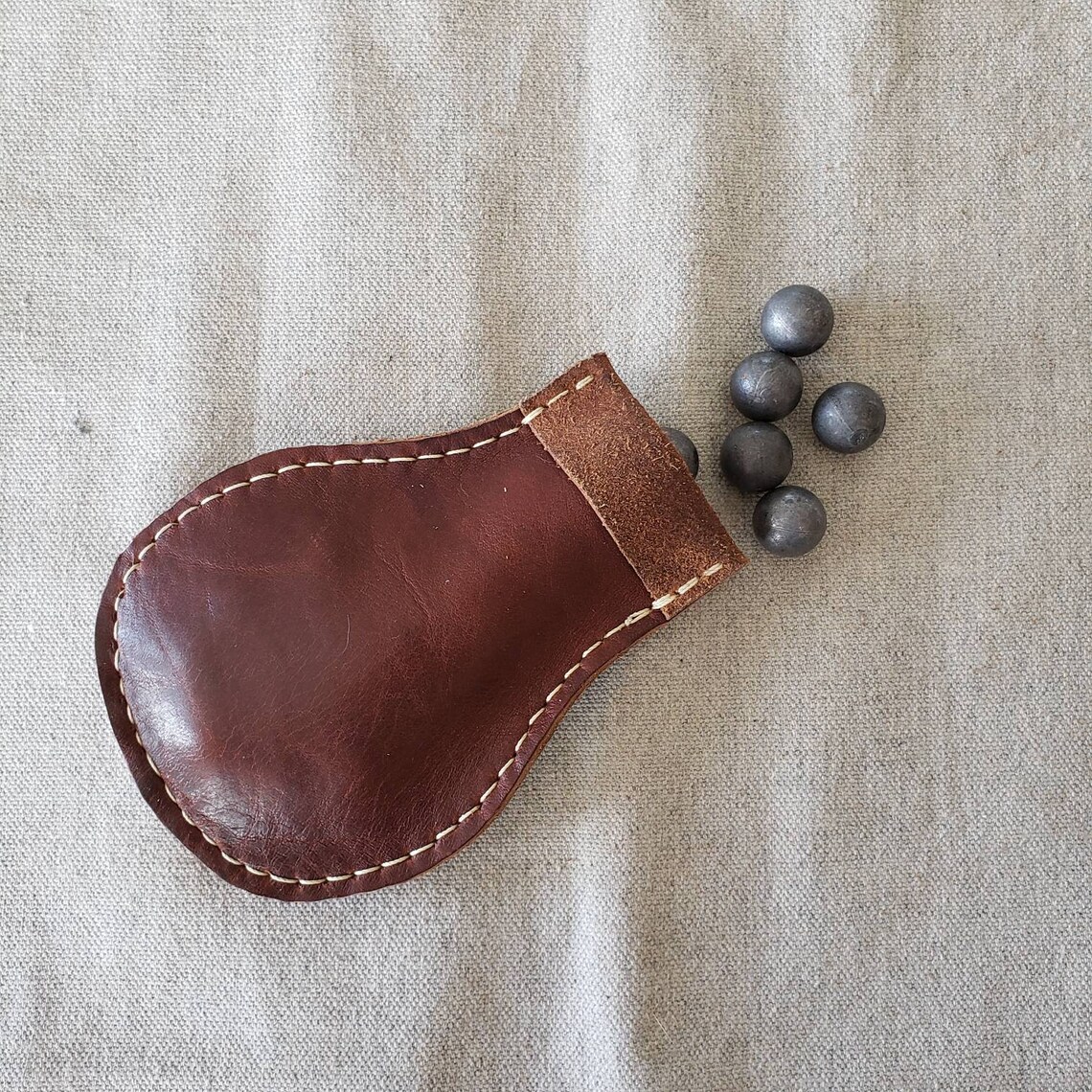 Leather Ball Bag Handstiched With Linen - Etsy