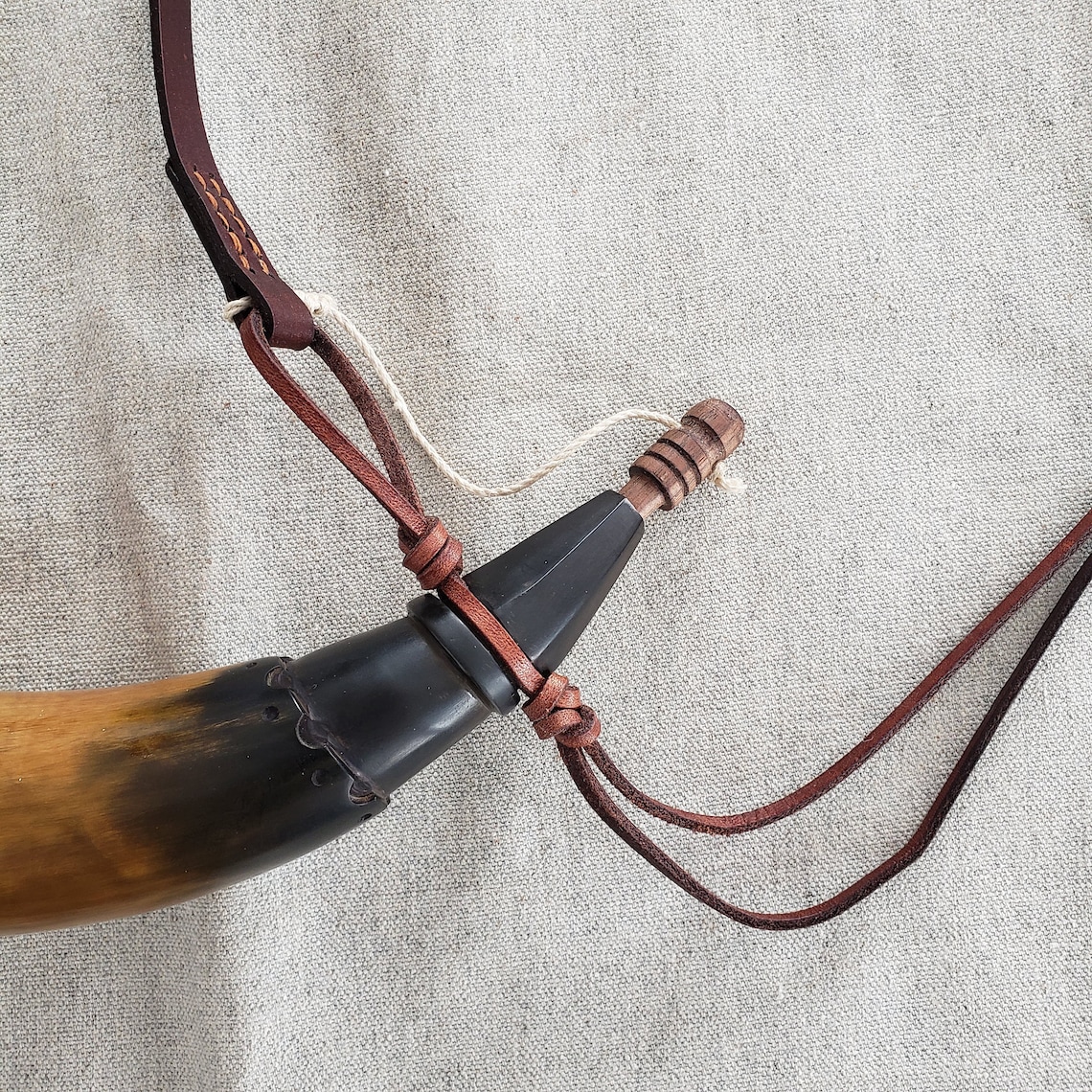 Leather Powderhorn Strap Handstitched With Linen - Etsy