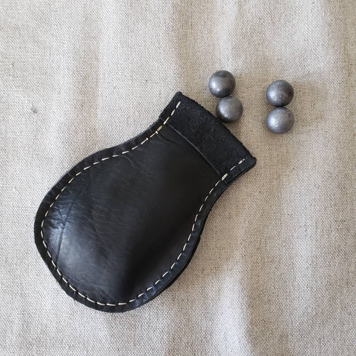 Leather Ball Bag Handstiched With Linen - Etsy