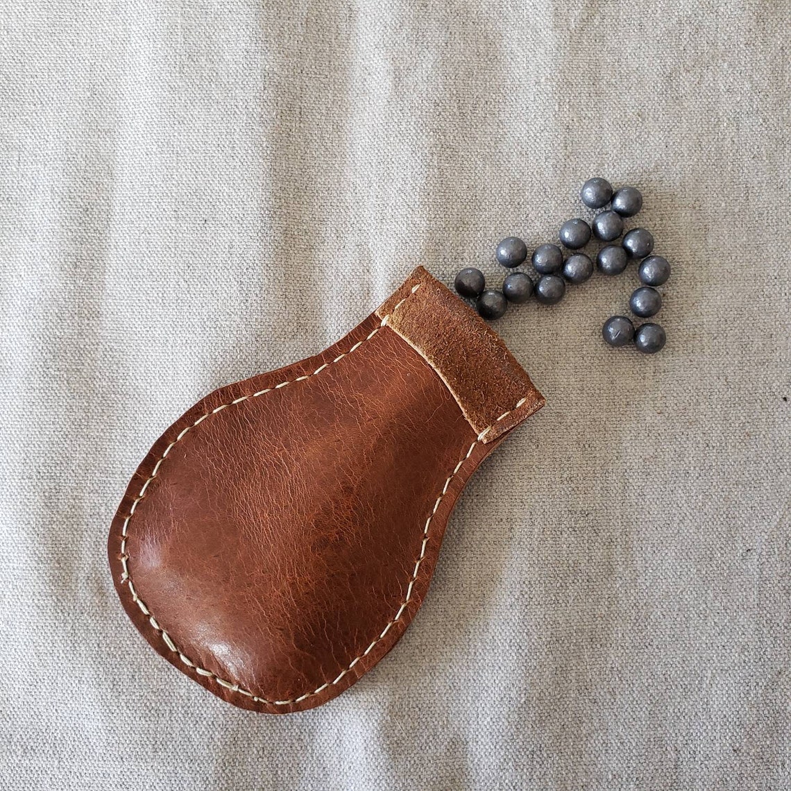 Leather Ball Bag Handstiched With Linen - Etsy