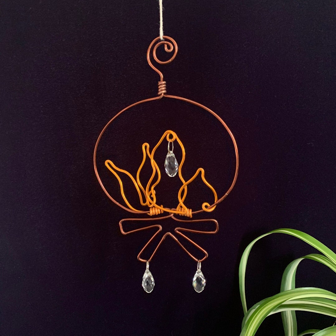 Campfire Bonfire Hot Fire Minimalist Wire Jewelry Features Teardrop ...