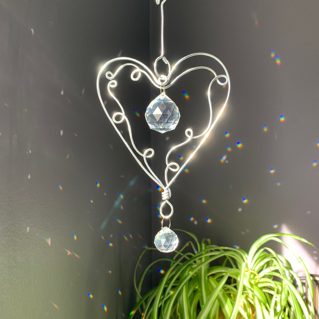 Heart Suncatcher: Rainbow Prism Crystal With Handmade Wire Hook ...