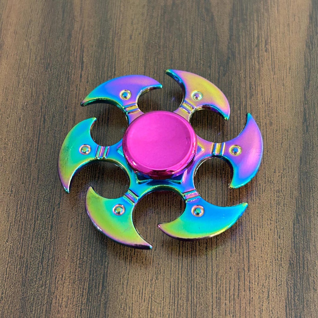Iridescent Ninja Star Fidget Spinner: Metallic Rainbow Stress Relief ...